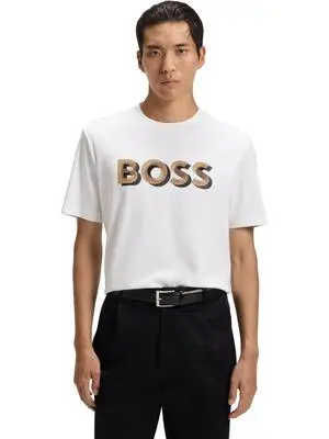 BOSS Logo-artwork T-shirt In Mercerised Cotton - White