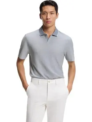 BOSS Cotton-silk Polo Shirt With Three-tone Structure - Light Blue