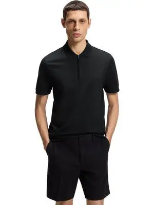 BOSS Zip-placket Polo Shirt In A Cotton Blend Black