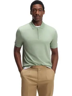 BOSS Zip-placket Polo Shirt In A Cotton Blend Light Green