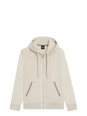 BOSS Cotton-terry Zip-up Hoodie With Striped Trims - White