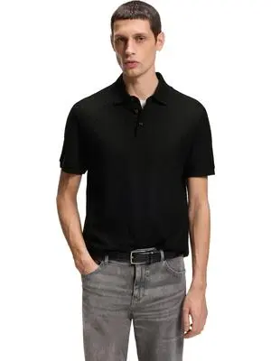 BOSS Monogram-jacquard Polo Shirt In Cotton - Black