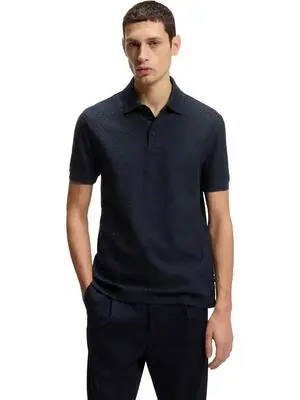 BOSS Monogram-jacquard Polo Shirt In Cotton - Dark Blue