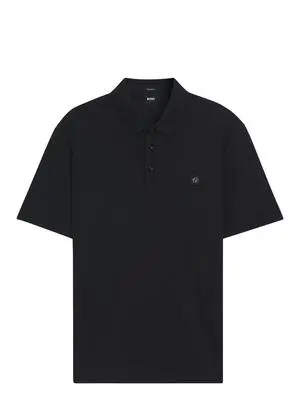 BOSS Mercerized-cotton Polo Shirt With Double B Monogram - Dark Blue