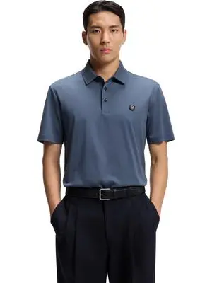 BOSS Mercerized-cotton Polo Shirt With Double B Monogram - Light Blue