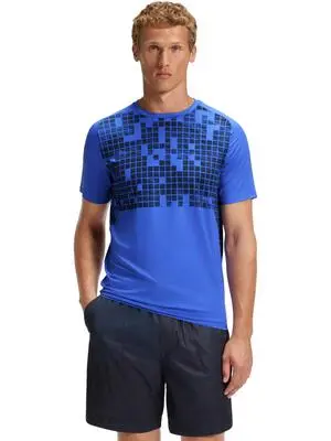 BOSS Stretch-mesh Slim-fit T-shirt With All-over Print - Blue