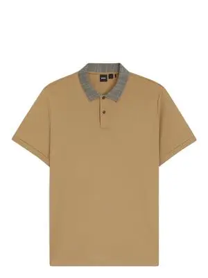 BOSS Pima-cotton Polo Shirt With Patterned Collar - Beige