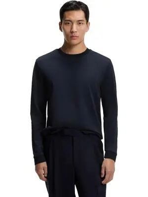 BOSS Jacquard-structure T-shirt In Mercerised Cotton - Dark Blue