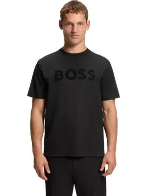 BOSS Tonal-logo T-shirt In Stretch Cotton - Black