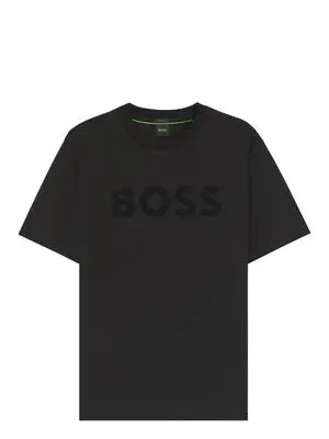 BOSS Tonal-logo T-shirt In Stretch Cotton Black