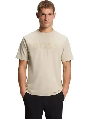 BOSS Tonal-logo T-shirt In Stretch Cotton - Light Beige