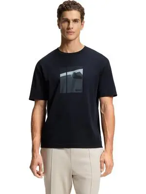 BOSS Tennis-artwork T-shirt In Pima Cotton - Dark Blue