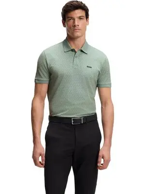 BOSS Printed Polo Shirt In Cotton Piqu - Light Green