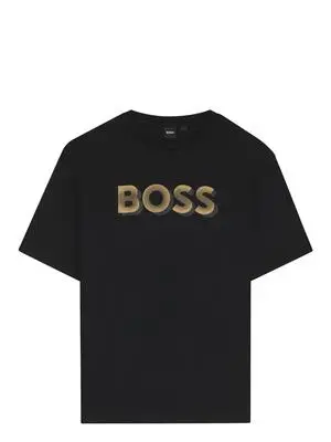 BOSS Mercerized-cotton T-shirt With Logo Artwork - Black