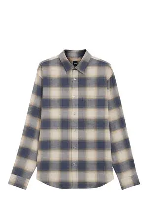 BOSS Checked Relaxed-fit Shirt In Cotton Flannel - Light Blue