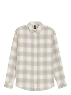 BOSS Checked Relaxed-fit Shirt In Cotton Flannel - White