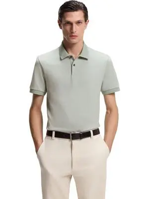 BOSS Bubble-structure Polo Shirt In Cotton - Light Green