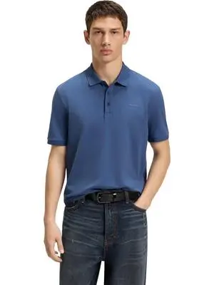 Hugo Regular-fit Cotton Polo With Logo Print Blue