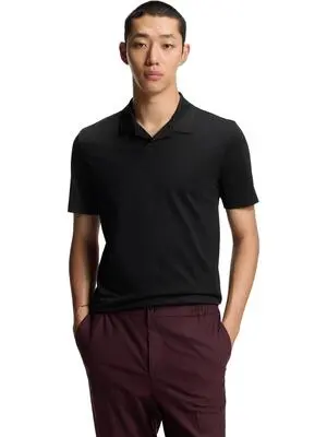 Hugo Johnny-collar Slim-fit Polo Shirt In Stretch Cotton - Black