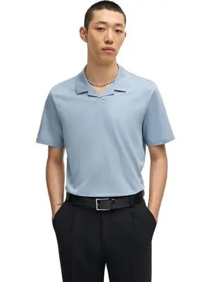 Hugo Johnny-collar Slim-fit Polo Shirt In Stretch Cotton Light Blue