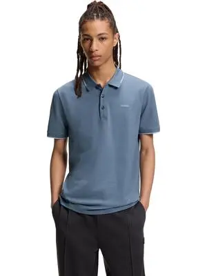 Hugo Embroidered-logo Slim-fit Polo Shirt In Stretch Cotton - Light Blue