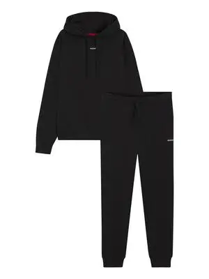 Hugo Logo-print Tracksuit In Cotton Terry - Black