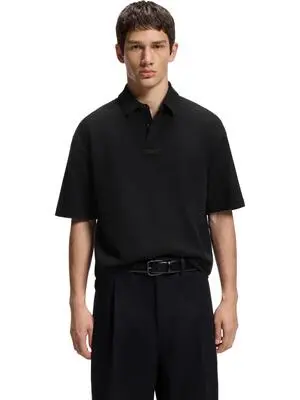 Hugo Waffle-structured Polo Shirt In Cotton - Black