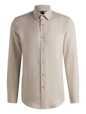 BOSS Slim-fit Shirt In Italian-made Linen Light Beige