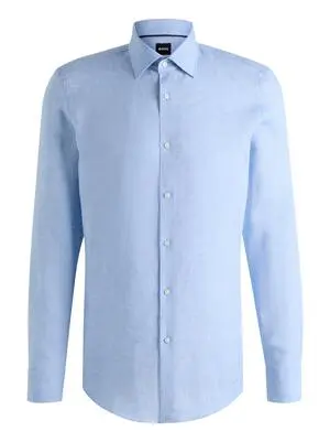 BOSS Slim-fit Shirt In Italian-made Linen Light Blue