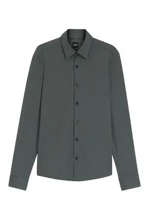BOSS Patterned Slim-fit Shirt In Performance-stretch Jersey Black