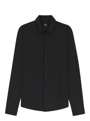 BOSS Performance-stretch Slim-fit Shirt In Structured Jersey Black