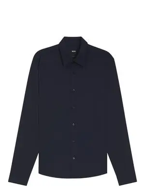 BOSS Performance-stretch Slim-fit Shirt In Structured Jersey - Dark Blue