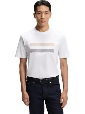 BOSS Stripe-artwork T-shirt In Cotton Jersey - White