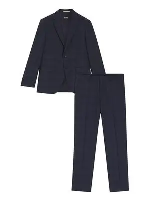 BOSS Two-piece Regular-fit Suit In Checked Virgin Wool - Dark Blue
