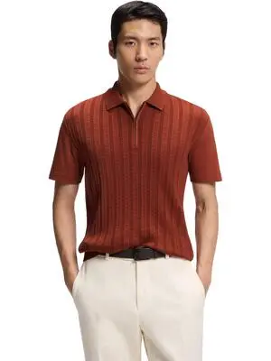 BOSS Cotton-silk Polo Shirt With Zip Neck - Brown