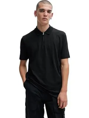 Hugo Cotton-blend Polo Shirt With Zip Placket Black
