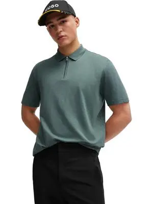 Hugo Cotton-blend Polo Shirt With Zip Placket Dark Green