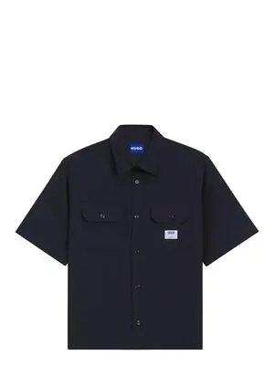Hugo Oversize-fit Shirt In Cotton Twill - Dark Blue