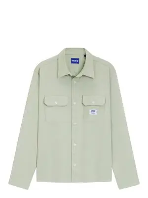 Hugo Logo-label Shirt In Cotton Twill - Light Green