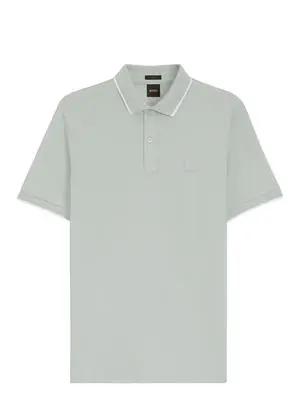 BOSS Logo-patch Slim-fit Polo Shirt In Stretch Cotton Silver