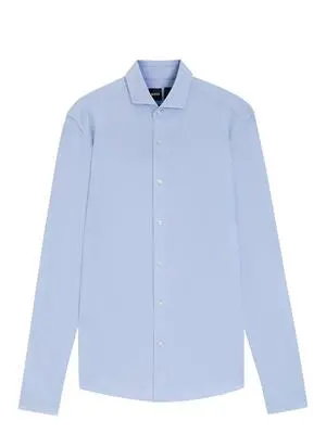 BOSS Slim-fit Shirt In Cotton-piqué Jersey - Light Blue