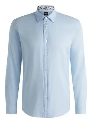BOSS Slim-fit Shirt In Stretch Linen - Light Blue