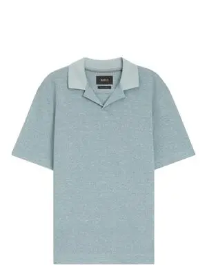 BOSS Johnny-collar Polo Shirt In Cotton, Linen And Silk - Light Blue
