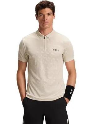 BOSS Active Quick-dry Polo Shirt With Gradient Monogram Jacquard Light Beige