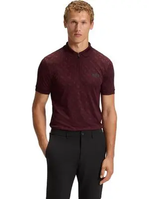 BOSS Active Quick-dry Polo Shirt With Gradient Monogram Jacquard Red