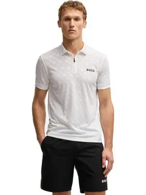 BOSS Active Quick-dry Polo Shirt With Gradient Monogram Jacquard White