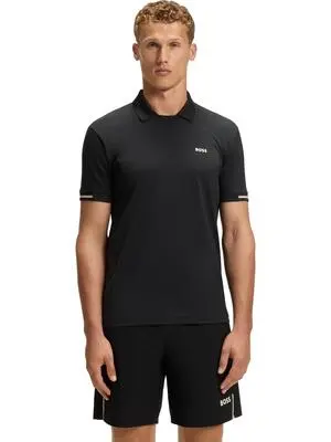 BOSS Stretch-mesh Polo Shirt With Modern Placket Black