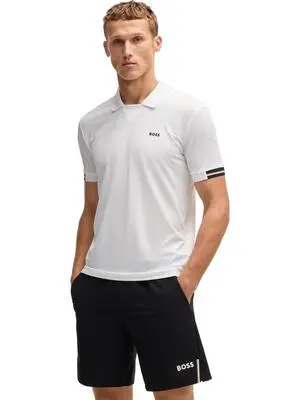 BOSS Stretch-mesh Polo Shirt With Modern Placket White