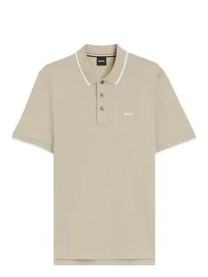BOSS Cotton-piqué Polo Shirt With Contrast Tipping - Light Beige