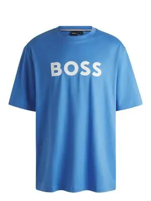 BOSS Cotton Jersey T-shirt With Mixed-print Logo Blue